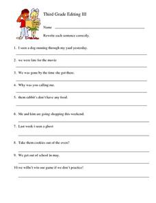 Third Grade Editing III Worksheet for 3rd - 4th Grade | Lesson Planet - Worksheets Library