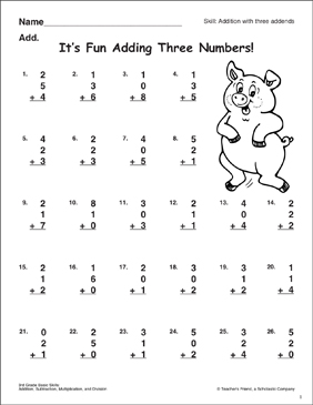 Free three addends worksheet, Download Free three addends worksheet png ...