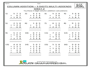 Free three addends worksheet, Download Free three addends worksheet png ...