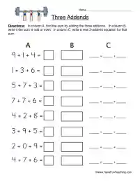 Three Addends Worksheet - Worksheets Library