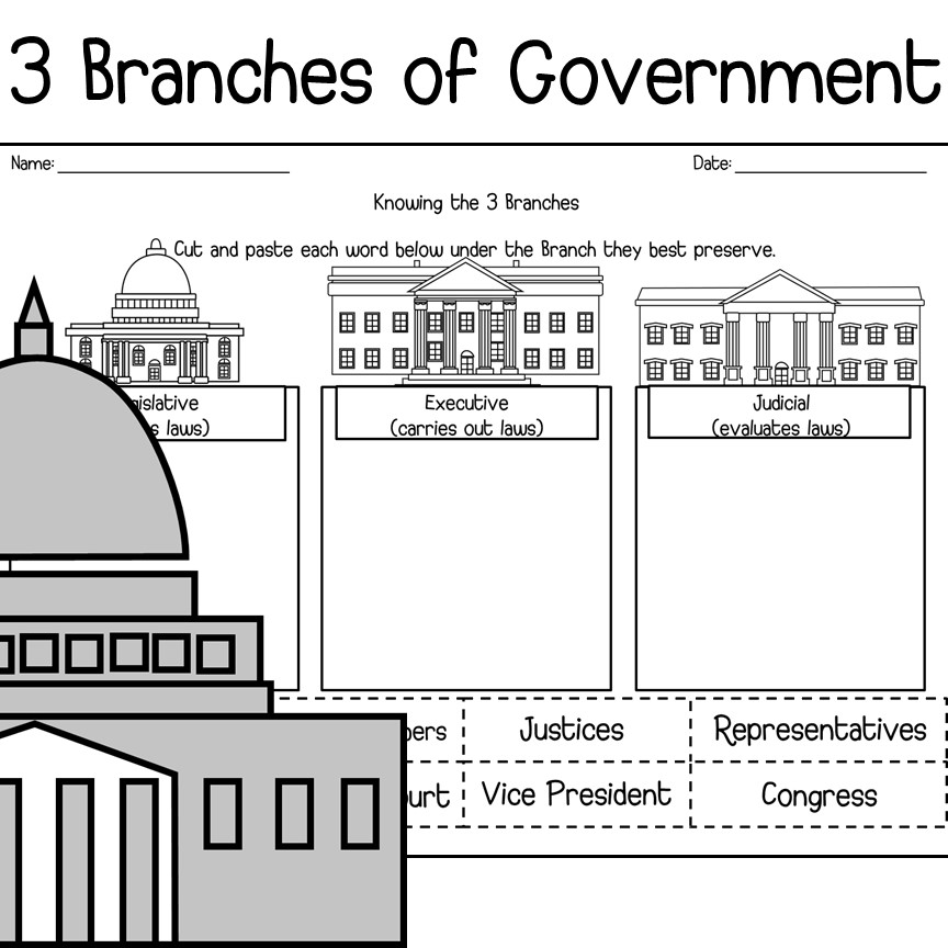 Three Branches of Government Worksheet PDF: Engaging Activities for ...