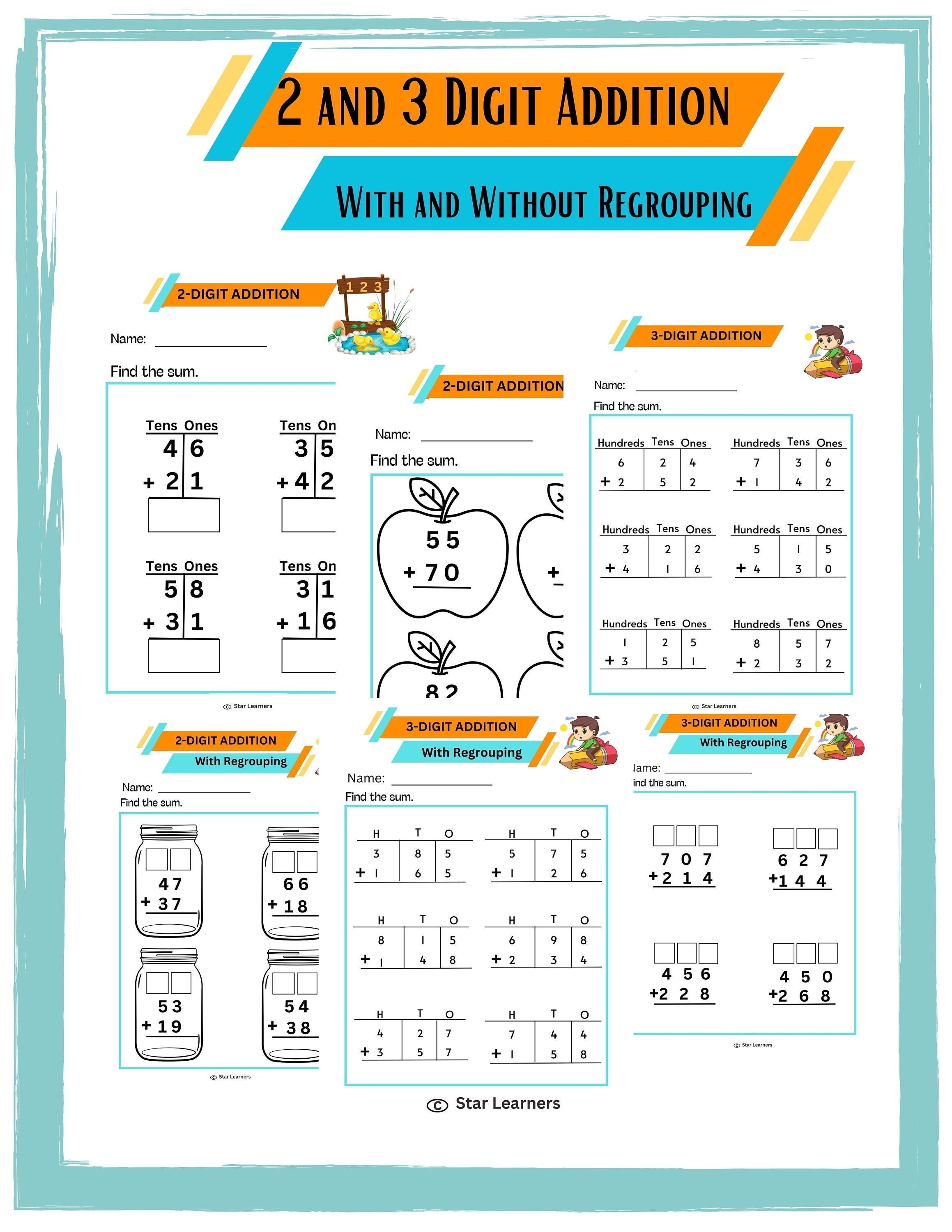3 Digit Addition With and Without Regrouping Workbook Grade 3 ...