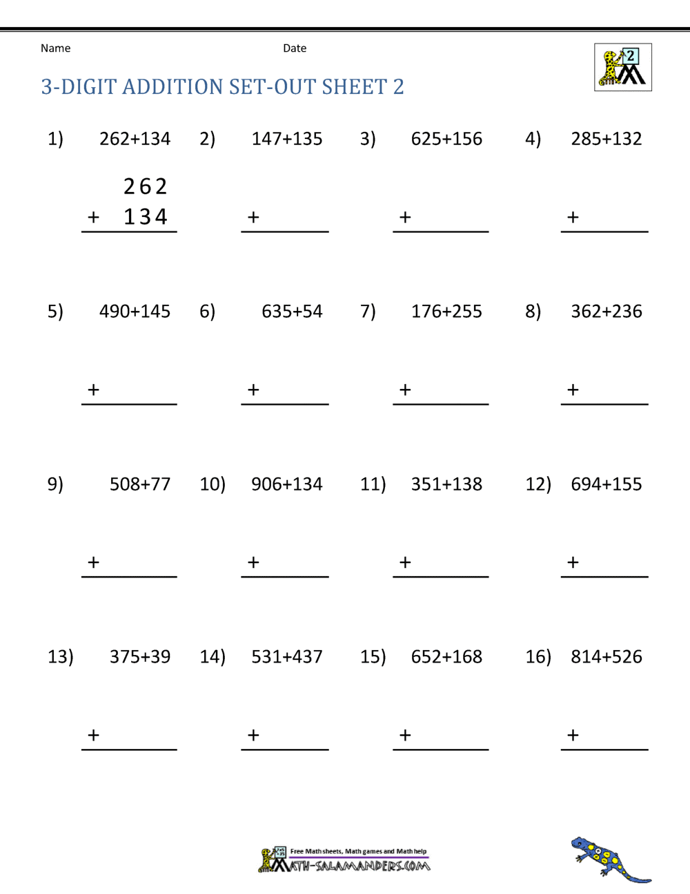 Adding Two 3 Digit Numbers In A Column With Carrying Answers Worksheets Library