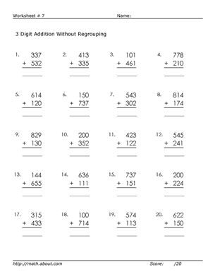 3 Digit Addition Worksheets Without Regrouping - Worksheets Library