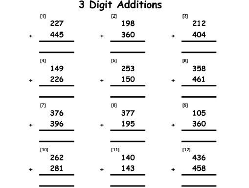 ADDITION WORKSHEETS - 3 DIGITS | Teaching Resources - Worksheets Library