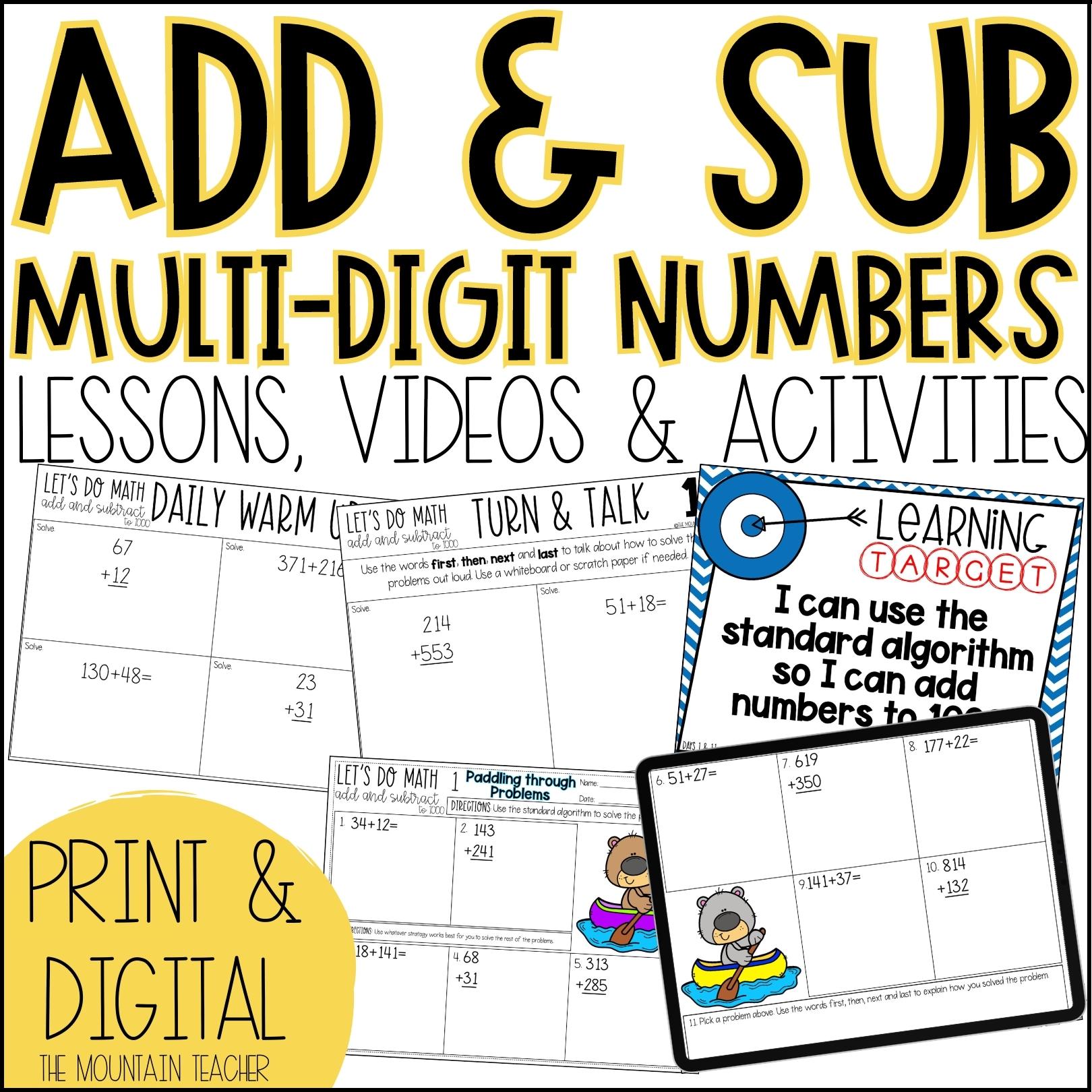 Digital 3 Digit Addition & Subtraction Worksheets for 2nd Grade ...