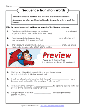 Free time order transition words worksheet, Download Free time order transition words worksheet ...