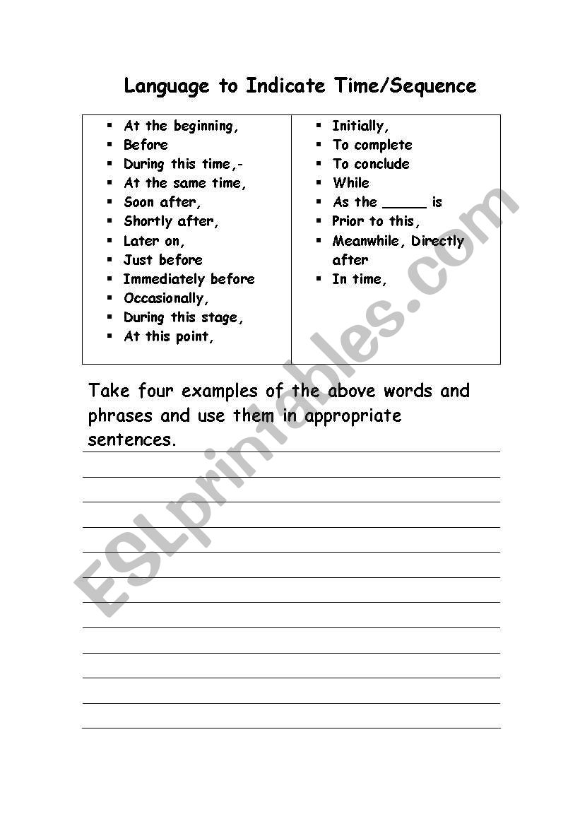 Time and Sequence Transition Words | K12reader.com - Worksheets Library