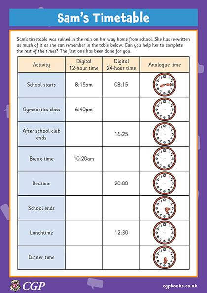 Sams Timetable — Converting Between Analogue And Digital Clocks Worksheets Library