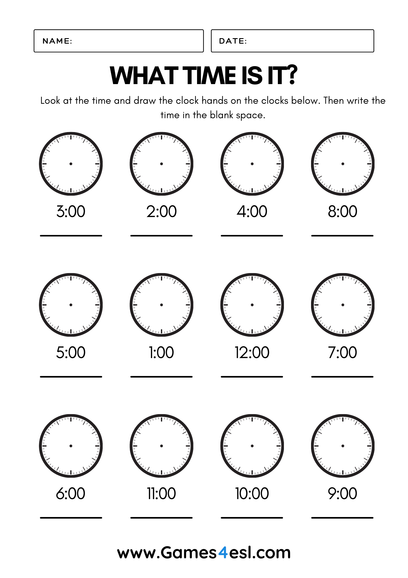 Telling The Time Worksheets | Games4esl - Worksheets Library