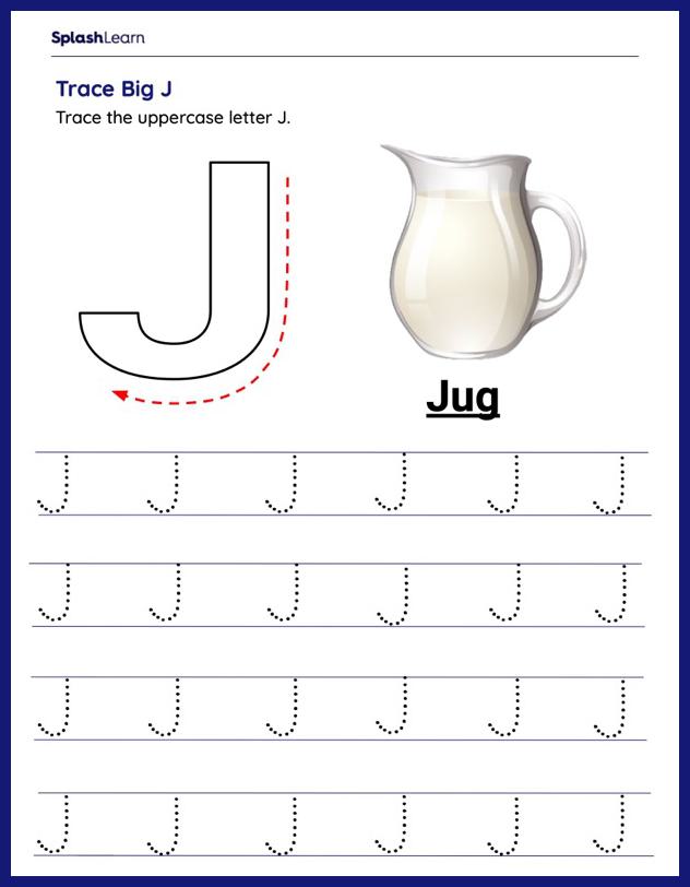 Letter J Tracing Worksheets for Kids Online - SplashLearn - Worksheets Library