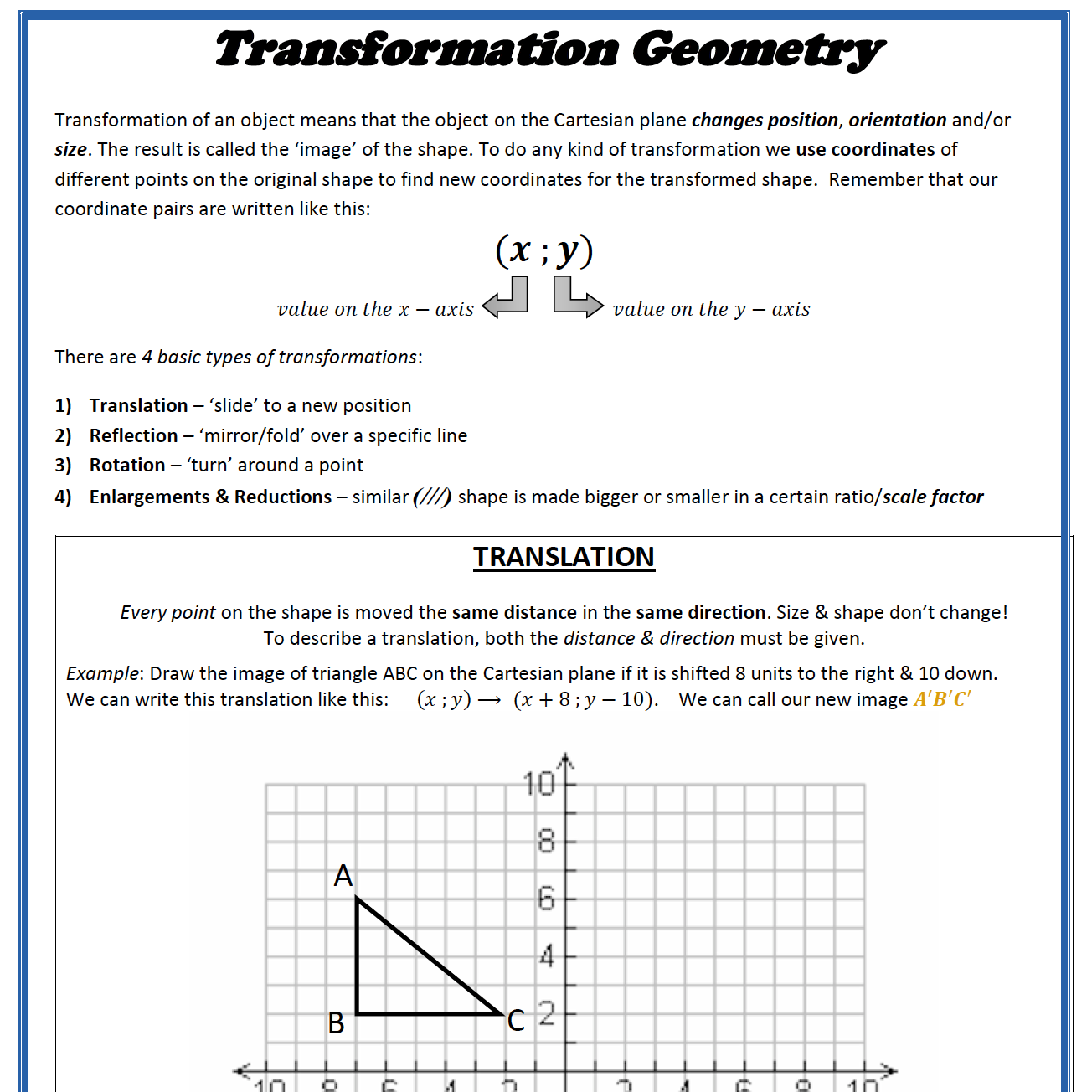 Transformation Geometry • Teacha! - Worksheets Library