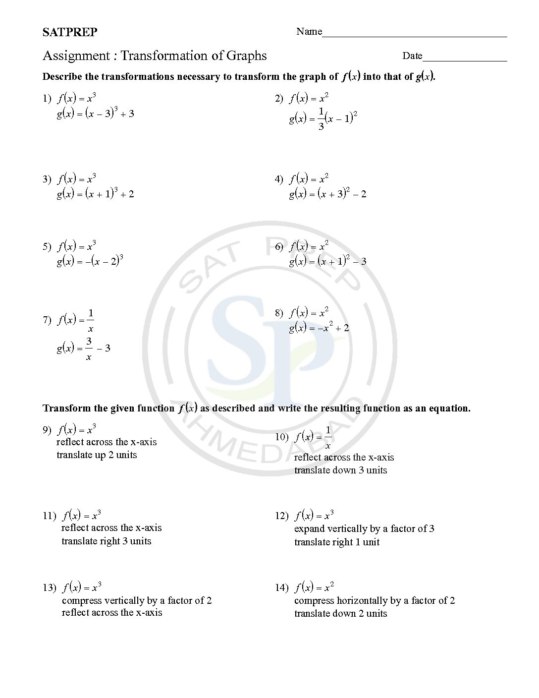 transformation of functions through vector. there will graph ...