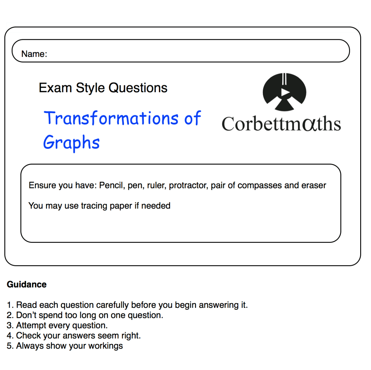 Transformation of Graphs Practice Questions – Corbettmaths - Worksheets ...