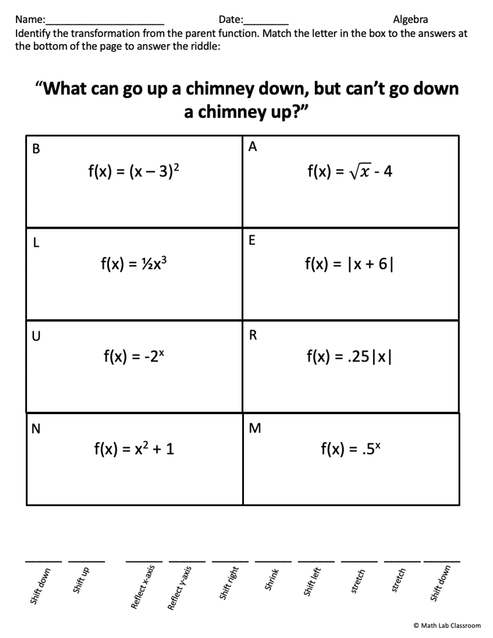 Transformations Of Functions Word Search Activity Math Love