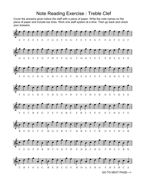 Note Reading Exercise : Treble Clef - Worksheets Library