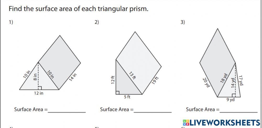 Surface Area Of Triangular Prisms Online Exercise For Live