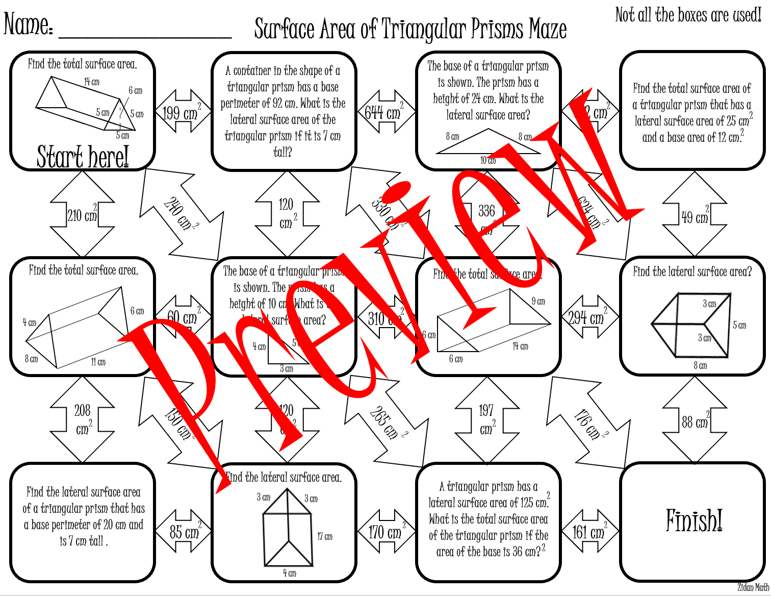 Surface Area Of Triangular Prisms Maze Tek 87b Worksheets Library