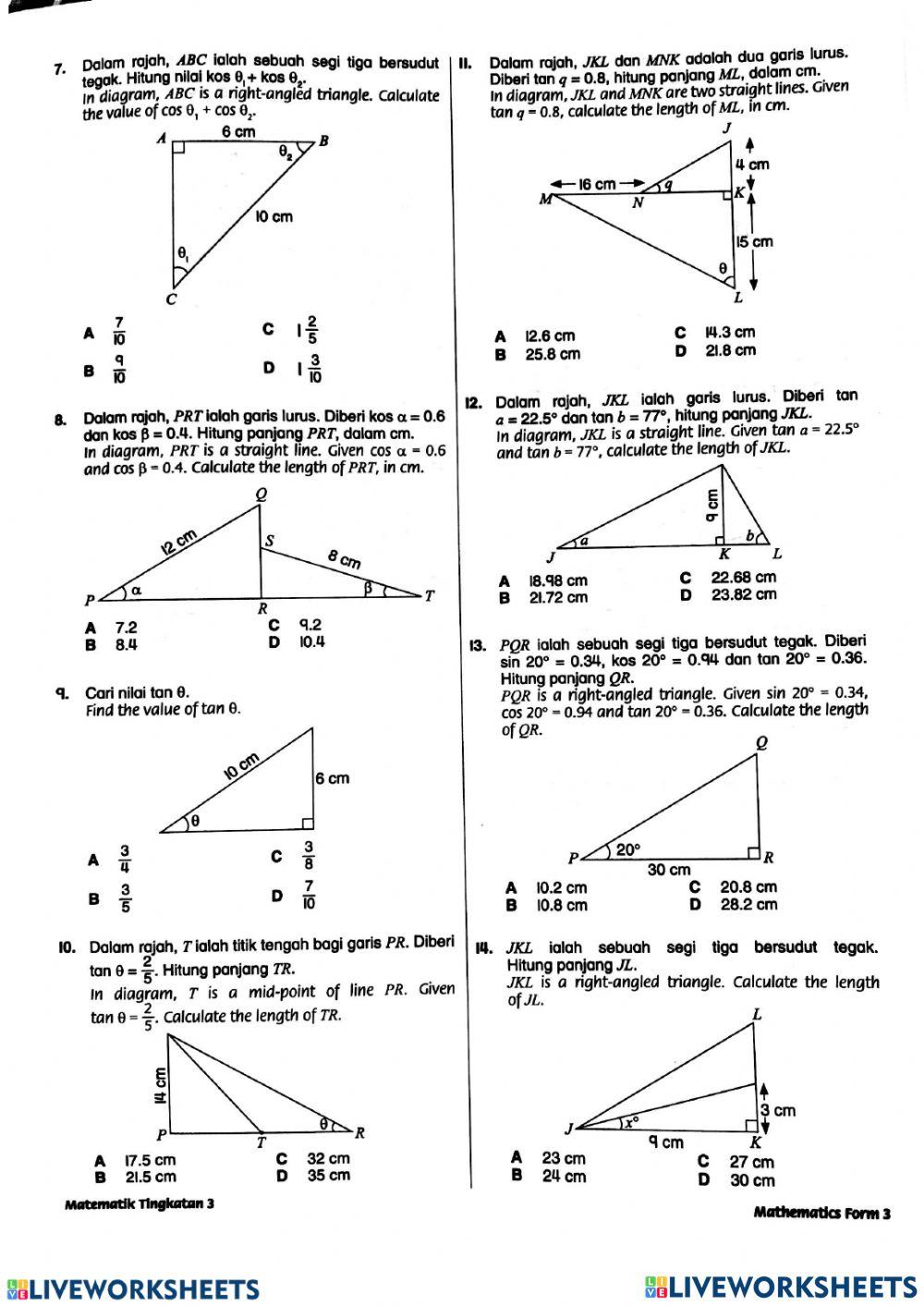 Trigonometic Ratios (SOH CAH TOA): Missing Side Lengths Worksheet ... - Worksheets Library