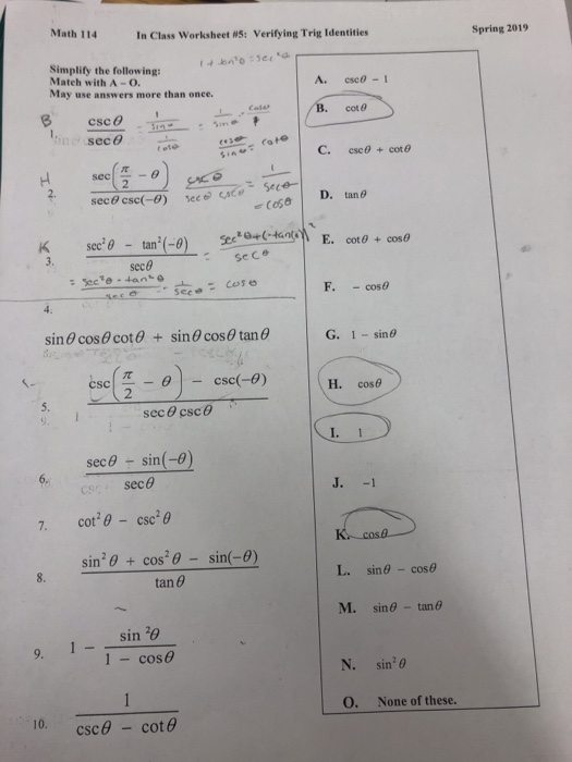 Solved Math 114 In Class Worksheet WS: Verifying Trig | Chegg.com - Worksheets Library