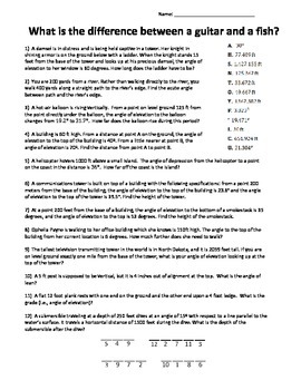 Right triangle trigonometry word problems worksheets library ...
