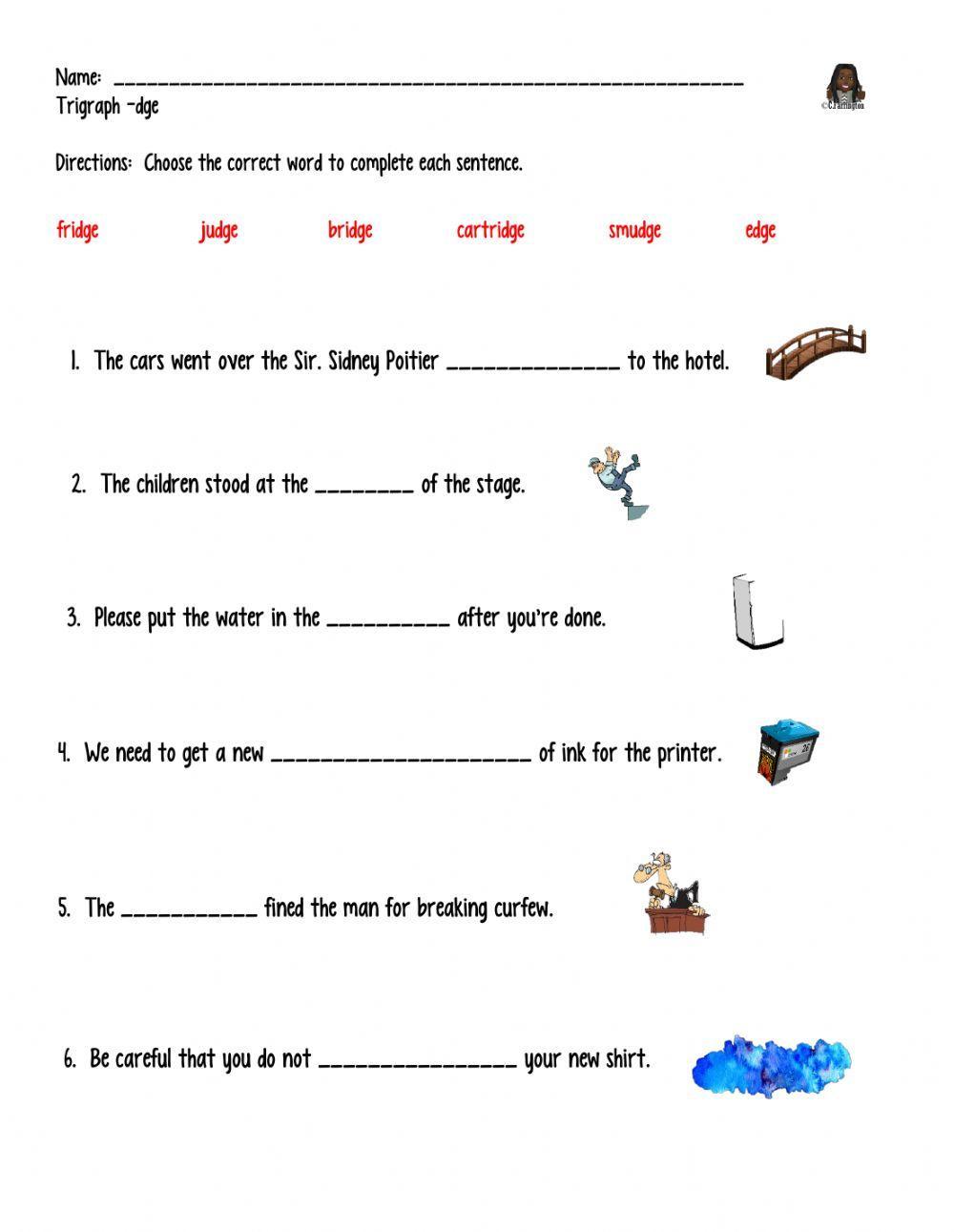 Trigraph -dge activity | Live Worksheets - Worksheets Library