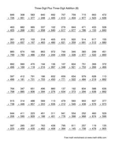 Three-Digit Plus Three-Digit Addition Worksheet for 2nd - 3rd ...