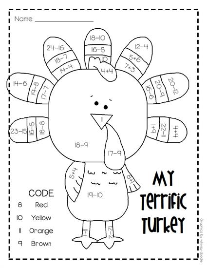 Thanksgiving Turkey Math Facts Worksheet | Paging Supermom YES ...