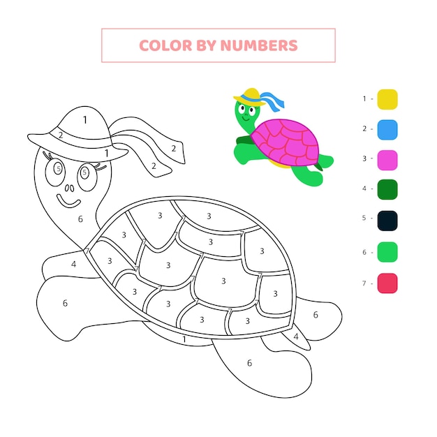 Premium Vector | Color cute turtle by numbers Worksheet for kids - Worksheets Library