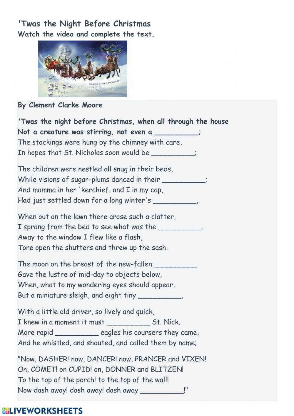 Twas the night before Christmas worksheet | Live Worksheets ...