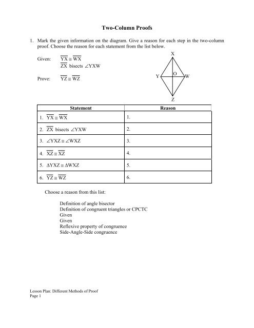 Two-Column Proofs | CK-12 Foundation - Worksheets Library