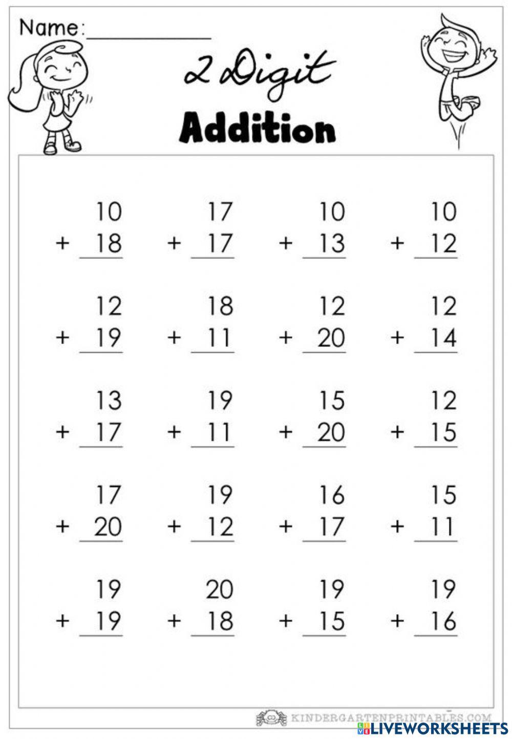 Math - Two digit addition with regrouping worksheet | Live Worksheets ...