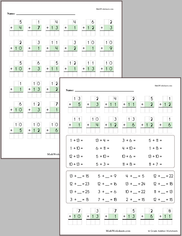 Addition Worksheets for 1st Graders - Free with No Login ...