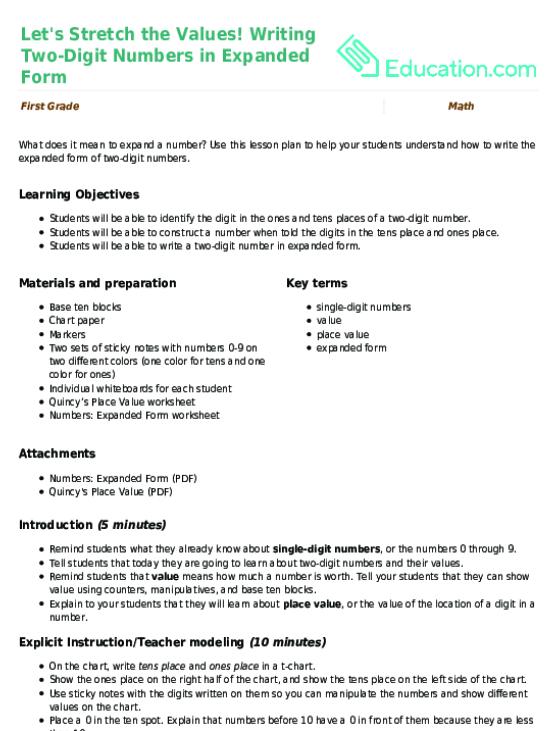 Lets Stretch The Values Writing Two Digit Numbers In Expanded Form