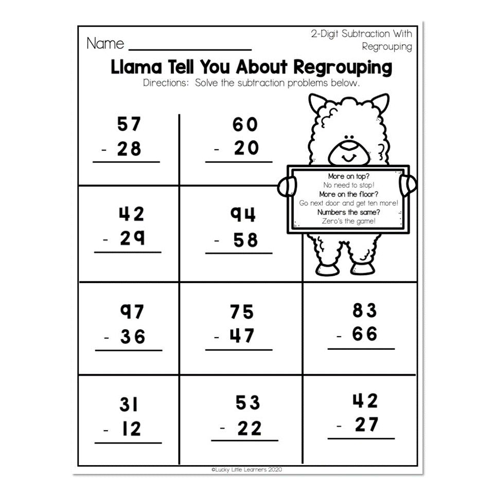 2nd Grade Math Worksheets - Place Value - 2-Digit Subtraction with ...