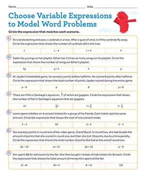 Choose Variable Expressions To Model Word Problems | Interactive ... - Worksheets Library