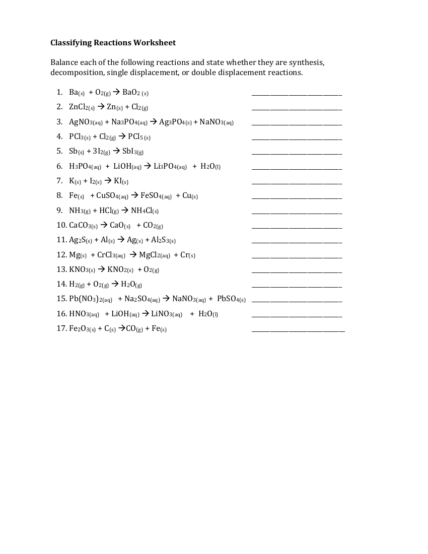 Chemical Reactions Worksheet 2 | Science 8th Grade - Worksheets Library