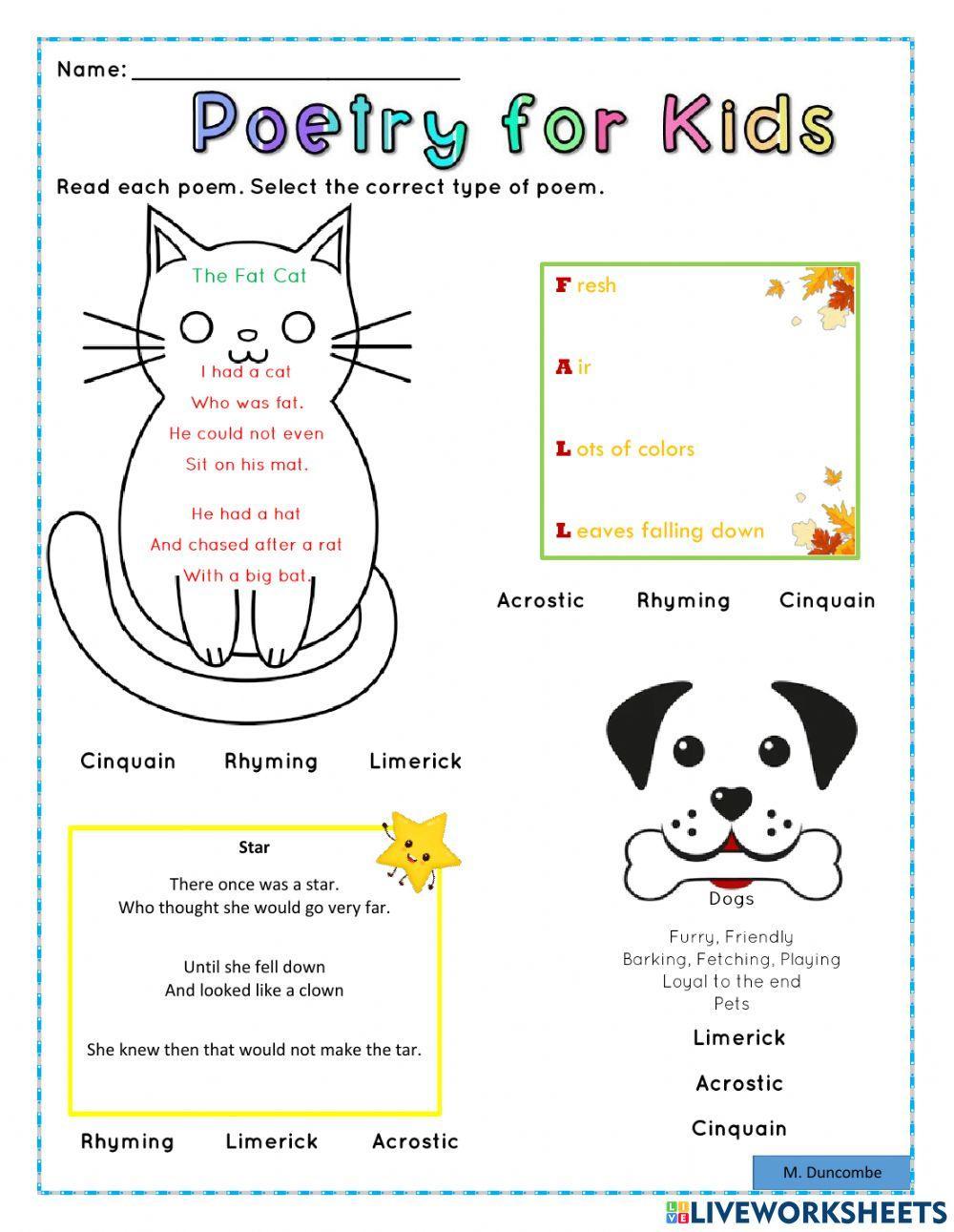 Free types of poems worksheet, Download Free types of poems worksheet ...