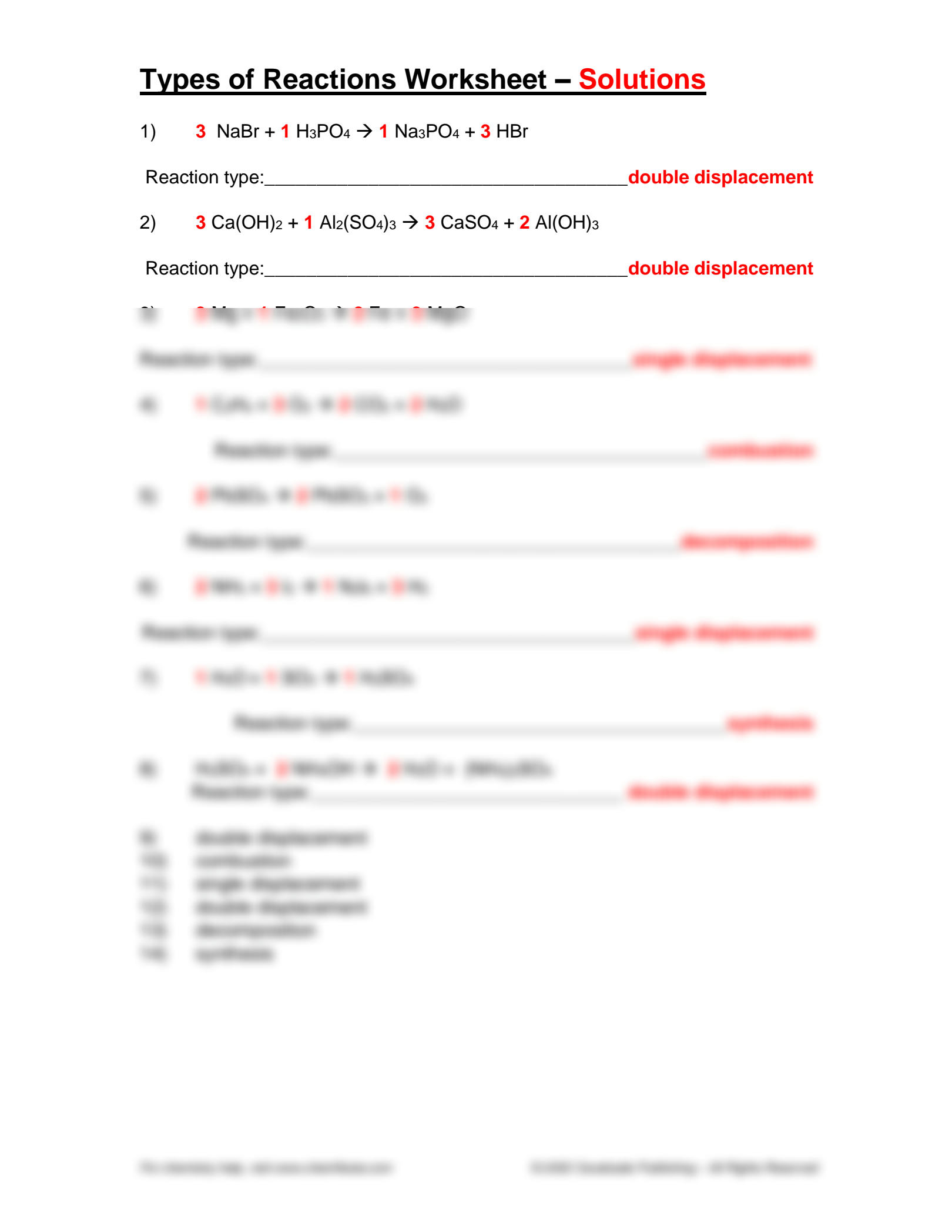 Free Types Of Reactions Worksheet Answers Download Free Types Of Free Types Of Reactions Worksheet Answers Download Free Types Of