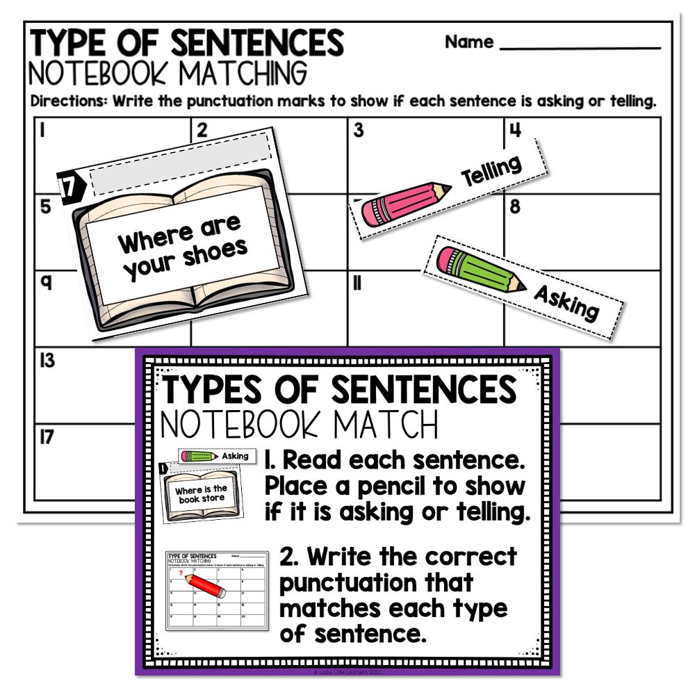1st Grade Grammar Center - Types of Sentences - Lucky Little Learners ...