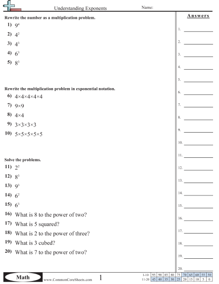 Understand Exponents Worksheet | Free - CommonCoreSheets - Worksheets ...