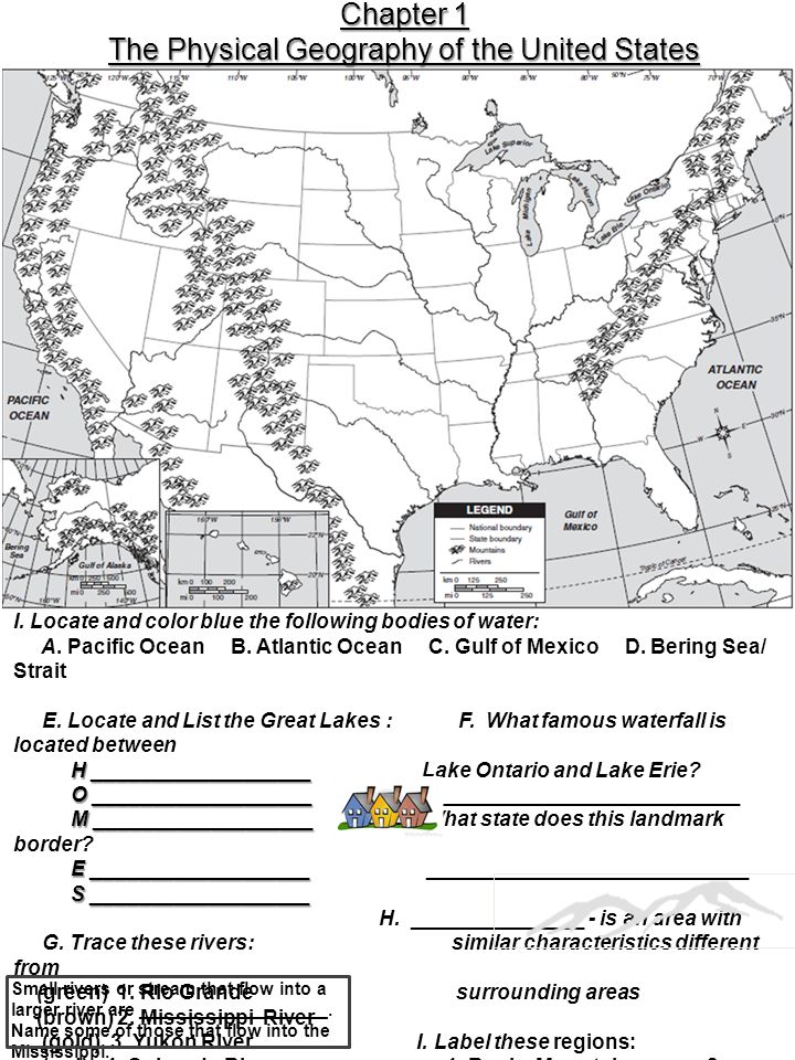 Chapter 1 The Physical Geography of the United States I. Locate ...