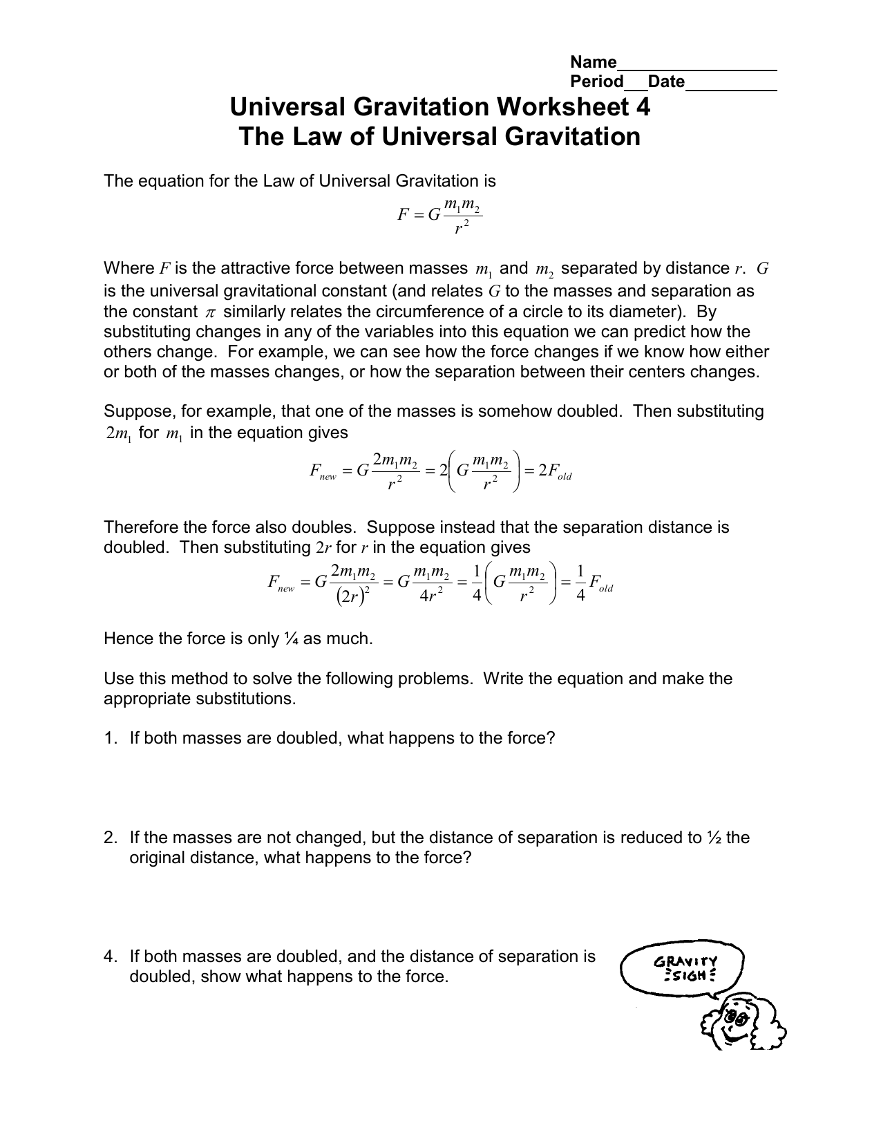 Universal Law Of Gravitation Worksheet Class Ix 11 Gravitation