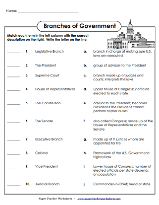 Branches of Government Worksheets - Worksheets Library
