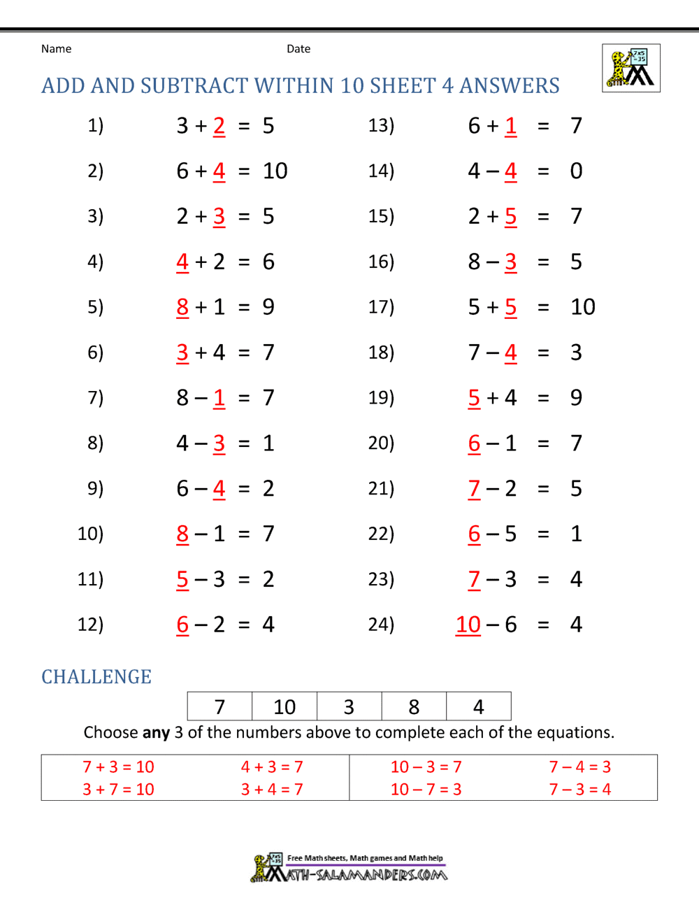 First Grade Addition and Subtraction Facts to 12 - Worksheets Library