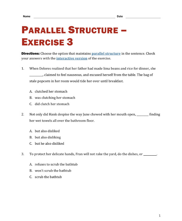 Parallel Structure 9 Examples Format Pdf Worksheets Library