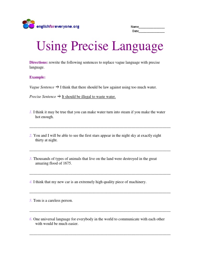 Using Precise Language | PDF - Worksheets Library