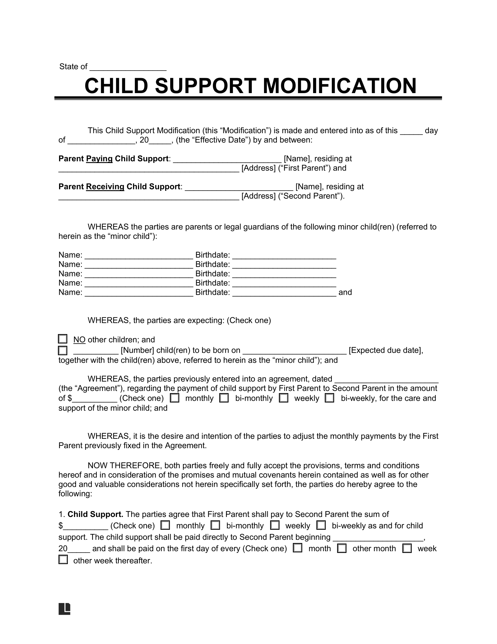Free Child Support Modification Form PDF Word Worksheets Library