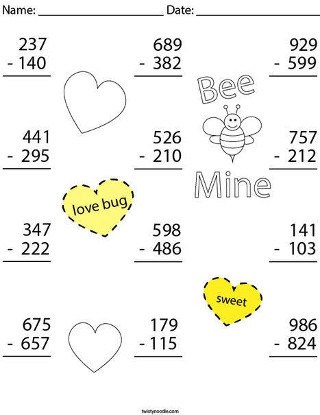 Free valentine addition and subtraction worksheet, Download Free ...