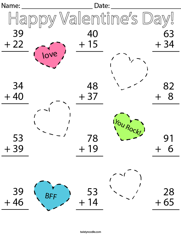 Valentines Day Division Math Worksheet - Twisty Noodle - Worksheets Library